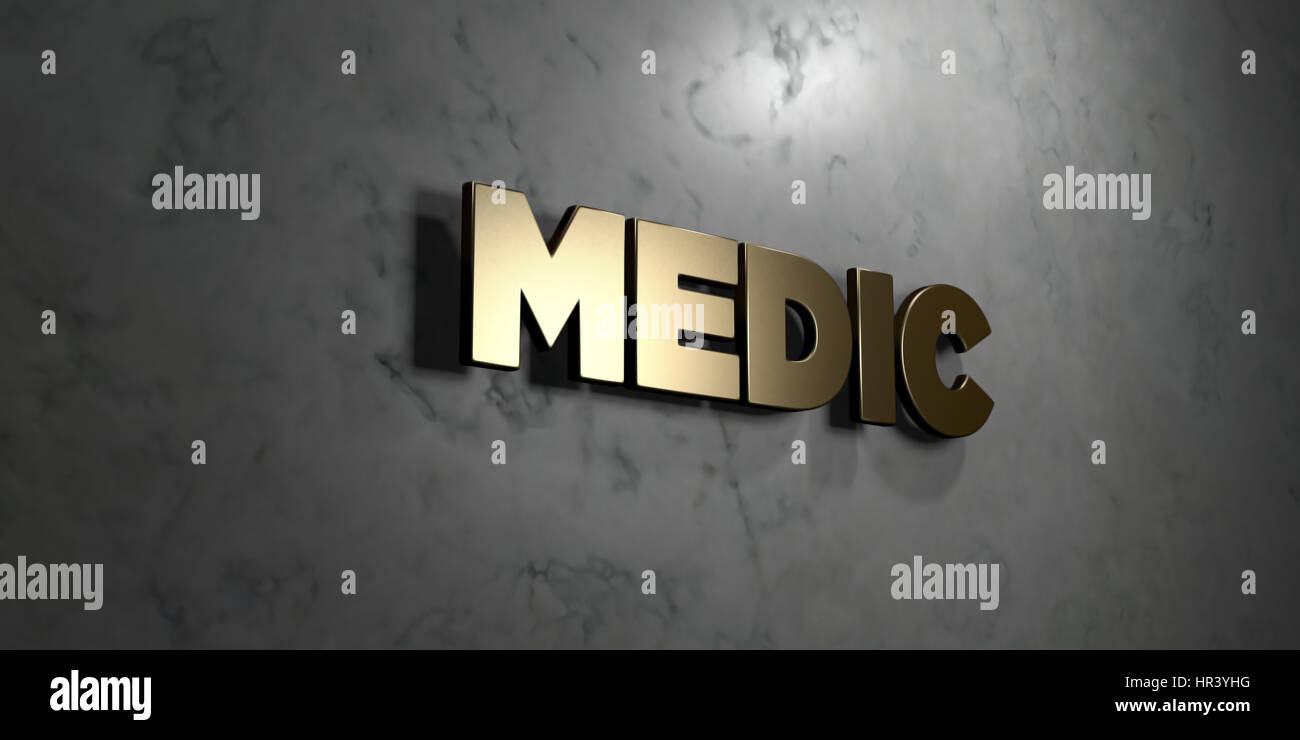 Medic - Gold sign mounted on glossy marble wall - 3D rendered royalty ...