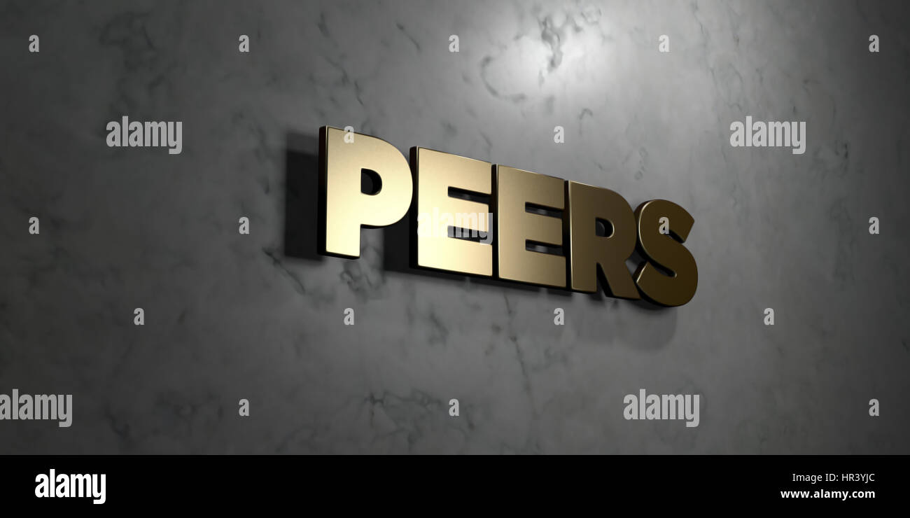 Peers - Gold sign mounted on glossy marble wall - 3D rendered royalty ...