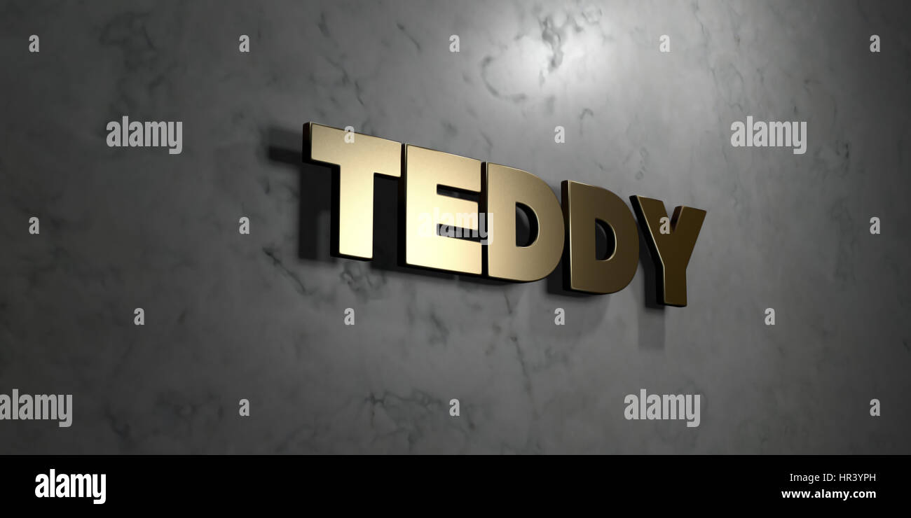 Teddy - Gold sign mounted on glossy marble wall - 3D rendered royalty ...