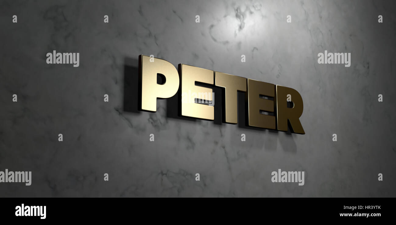 Peter - Gold sign mounted on glossy marble wall - 3D rendered royalty ...