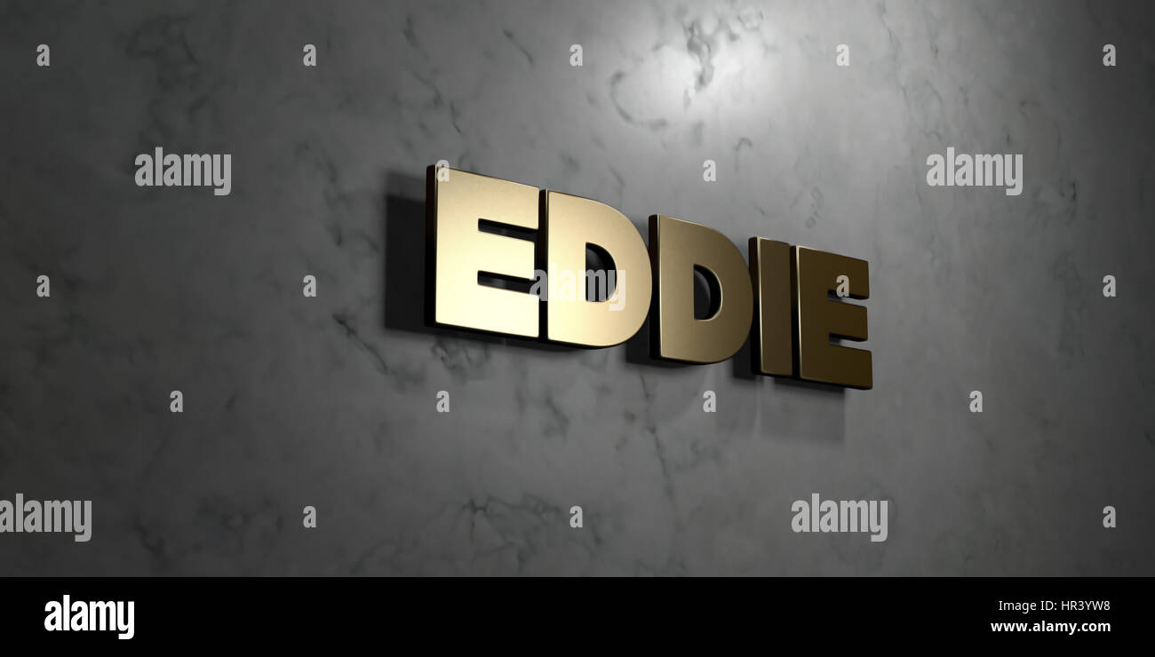Eddie - Gold sign mounted on glossy marble wall - 3D rendered royalty ...