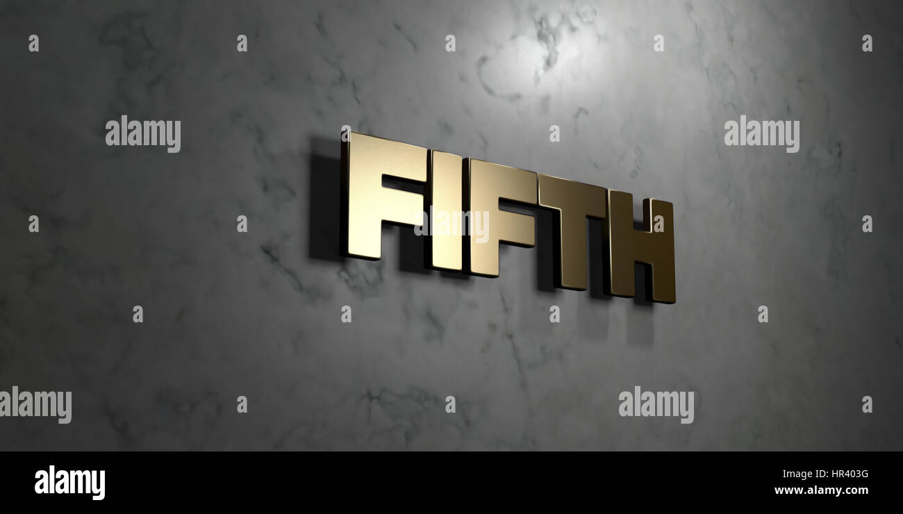 Fifth - Gold sign mounted on glossy marble wall - 3D rendered royalty ...