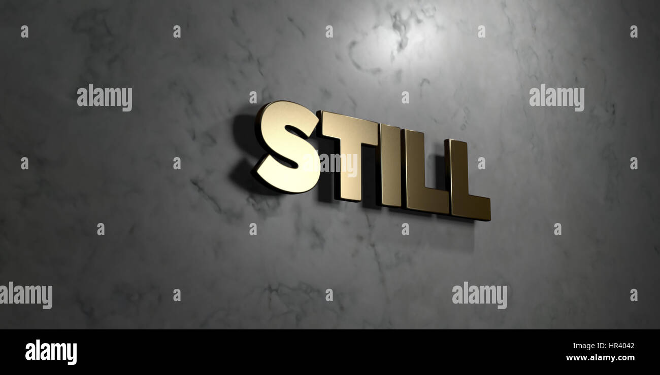 Still - Gold sign mounted on glossy marble wall - 3D rendered royalty ...