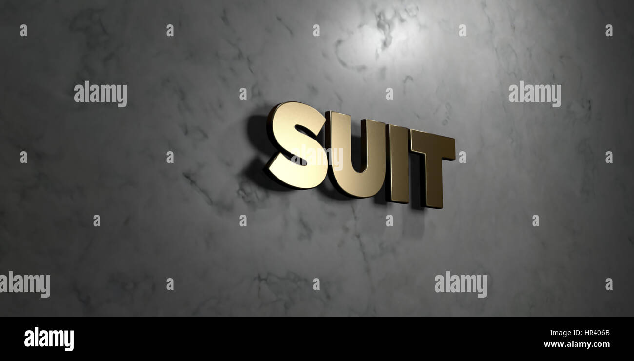 Suit - Gold sign mounted on glossy marble wall - 3D rendered royalty ...