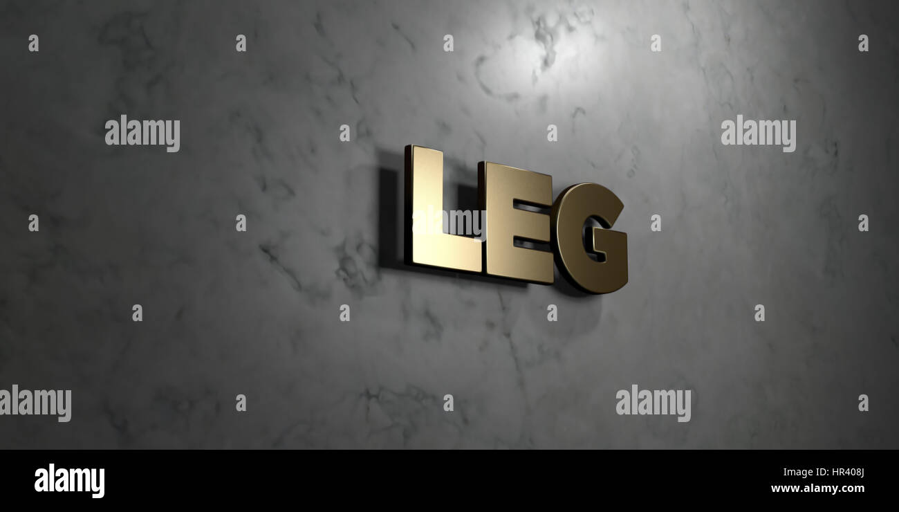 Leg - Gold sign mounted on glossy marble wall - 3D rendered royalty ...