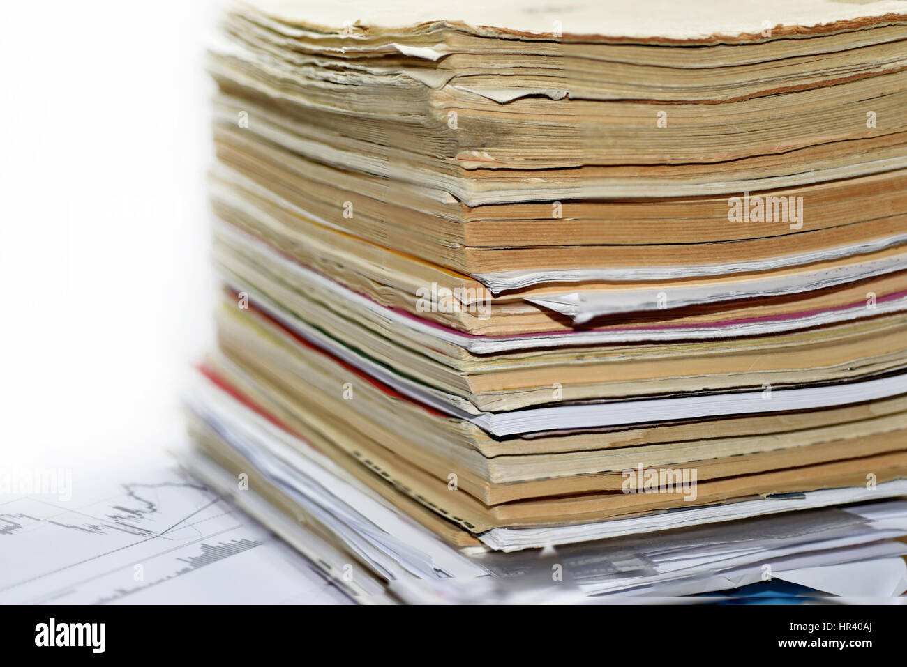 Old documents on table. Isolated on white background Stock Photo - Alamy
