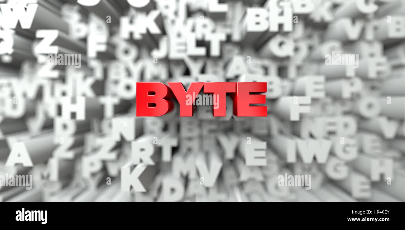 BYTE - Red text on typography background - 3D rendered royalty free ...