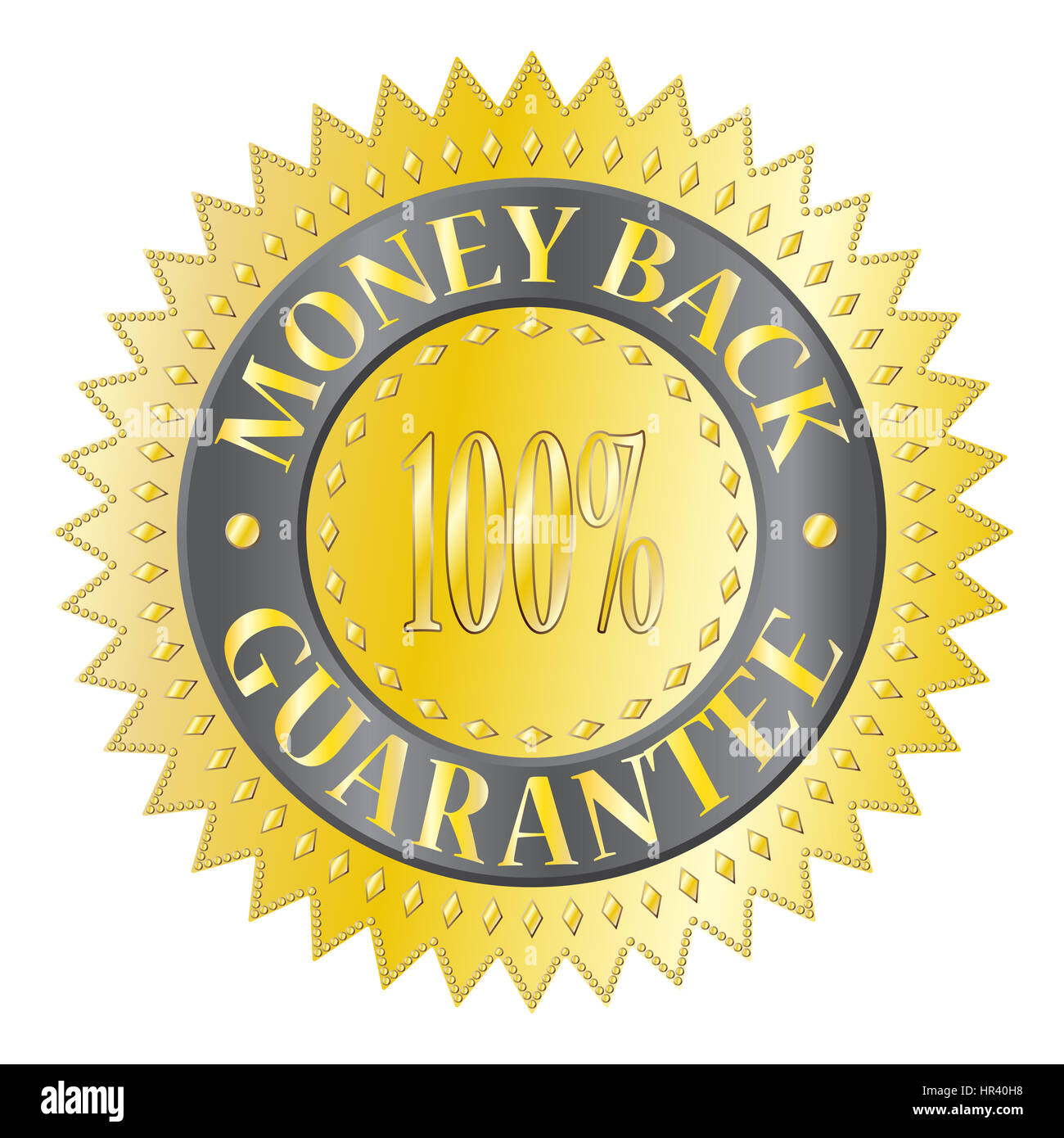 A textured gold money back guaranteed badge isolated on a white ...