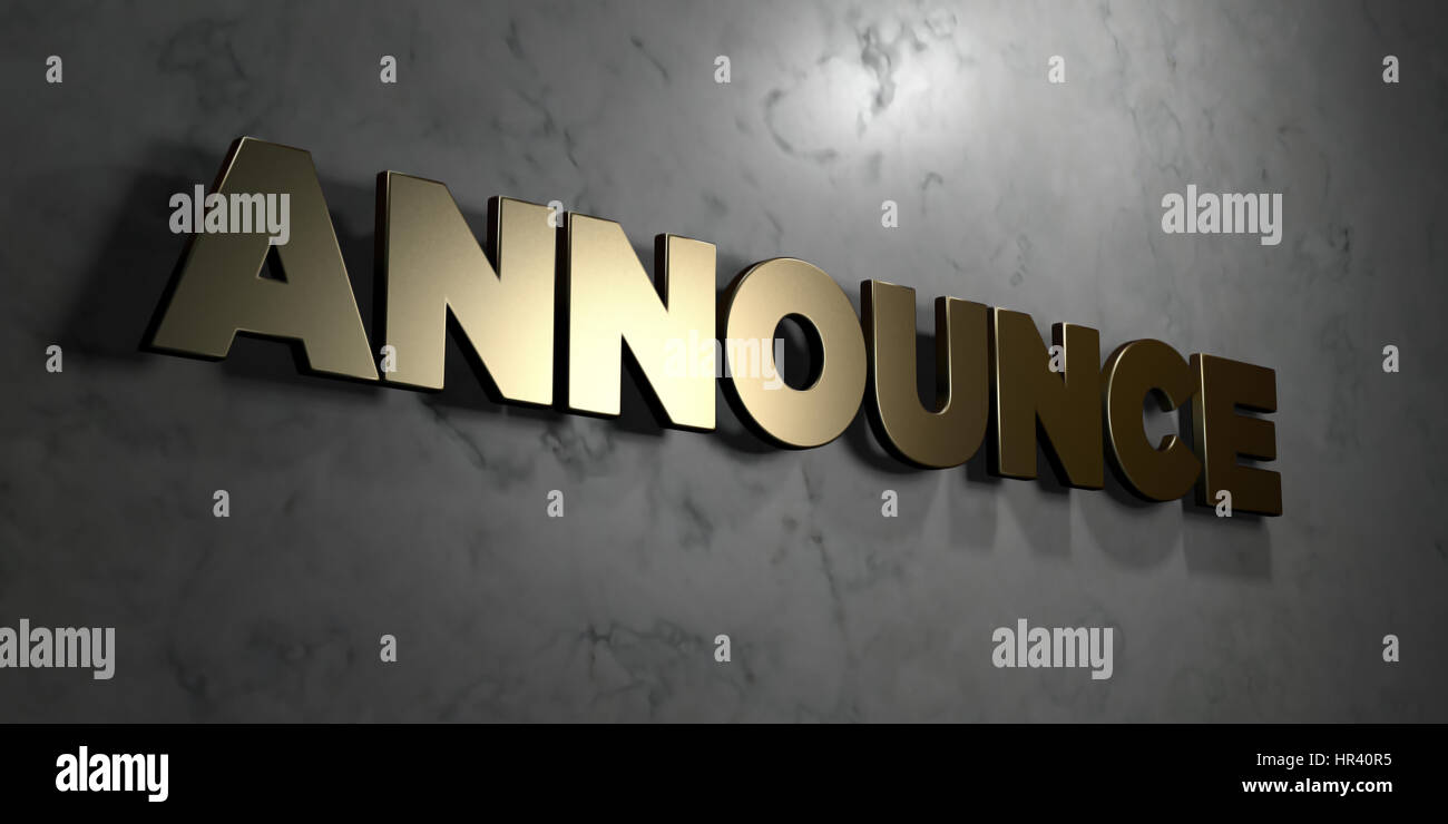 Announce - Gold sign mounted on glossy marble wall - 3D rendered ...