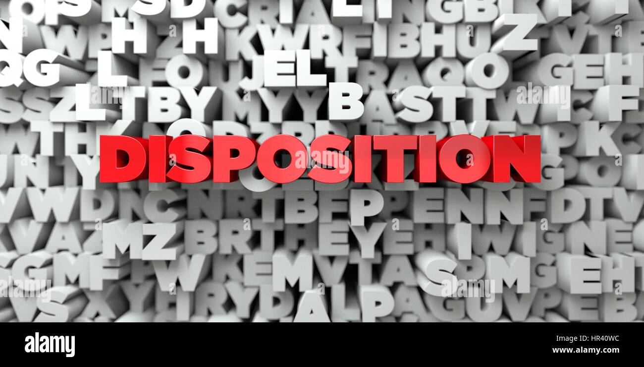 DISPOSITION - Red text on typography background - 3D rendered royalty ...