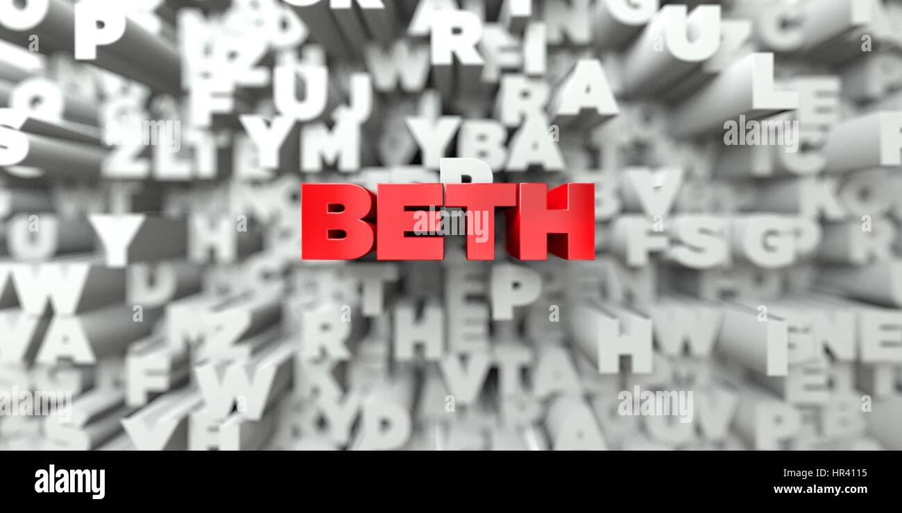 BETH - Red text on typography background - 3D rendered royalty free ...