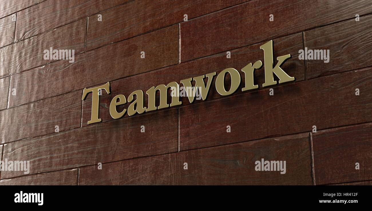 Teamwork - Bronze plaque mounted on maple wood wall - 3D rendered ...