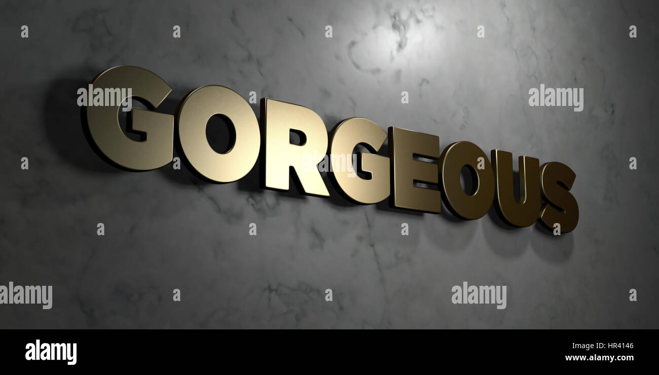 Gorgeous - Gold sign mounted on glossy marble wall - 3D rendered ...
