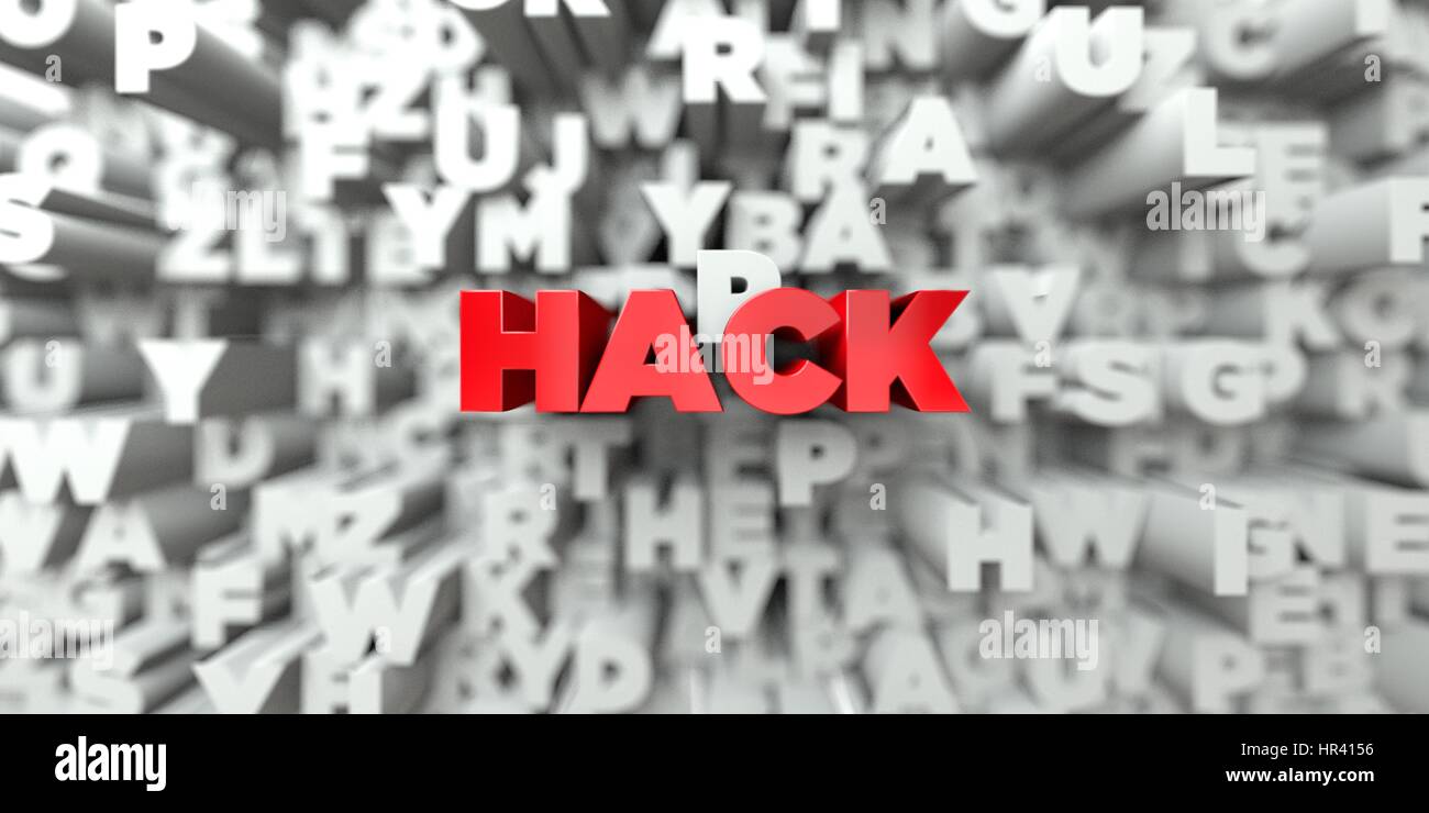 HACK - Red text on typography background - 3D rendered royalty free ...
