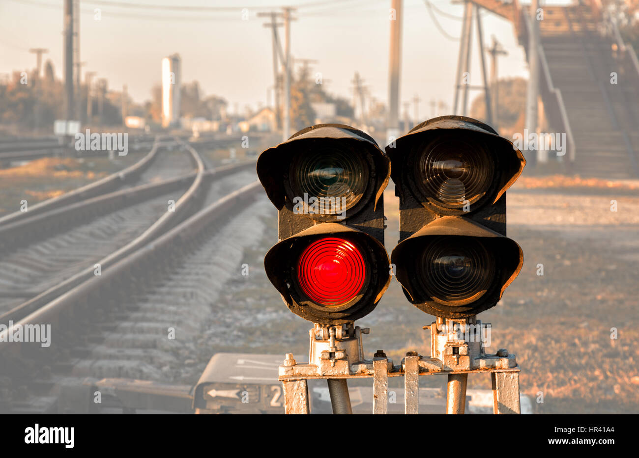 Traffic light shows red signal on railway. transparent background Stock ...