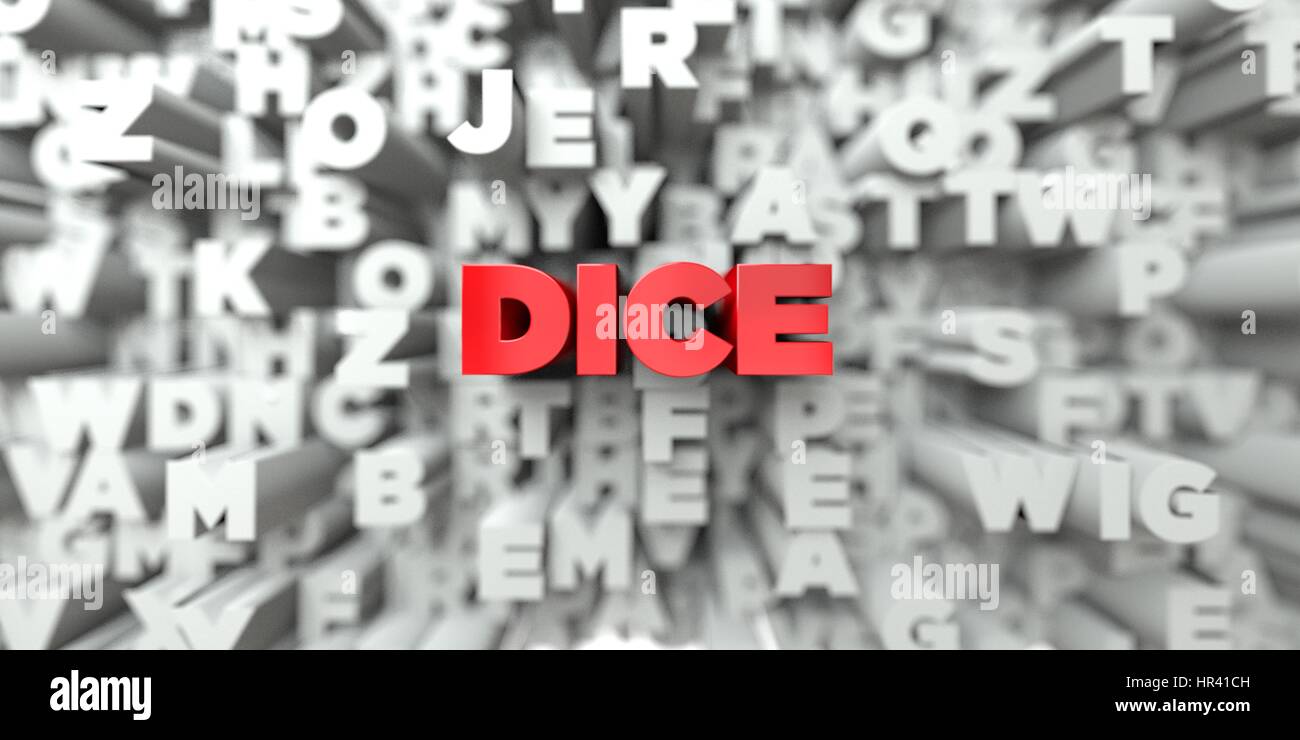 DICE - Red text on typography background - 3D rendered royalty free ...