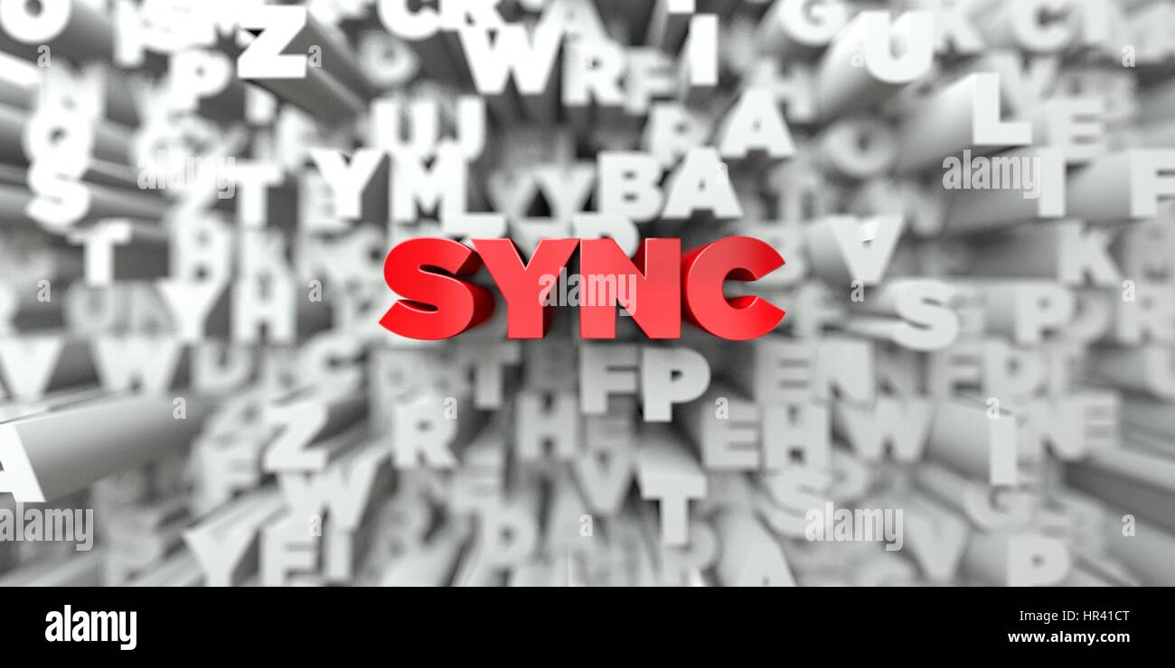 SYNC - Red text on typography background - 3D rendered royalty free ...