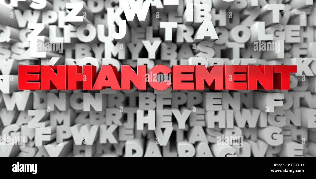 ENHANCEMENT - Red text on typography background - 3D rendered royalty ...