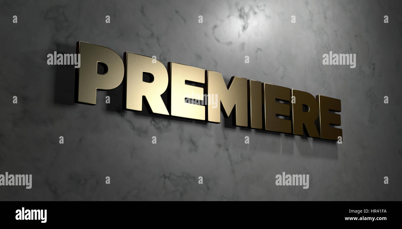 Premiere - Gold sign mounted on glossy marble wall - 3D rendered ...