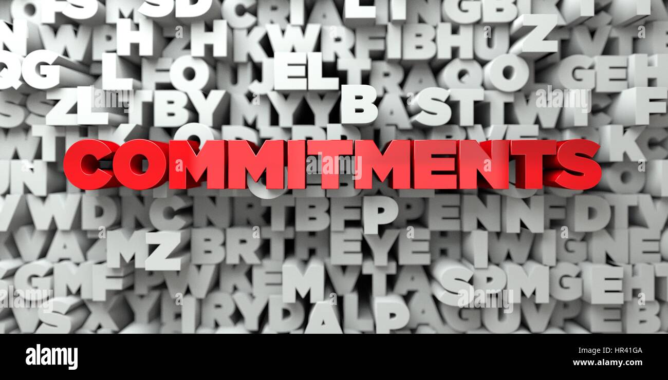 COMMITMENTS - Red text on typography background - 3D rendered royalty ...