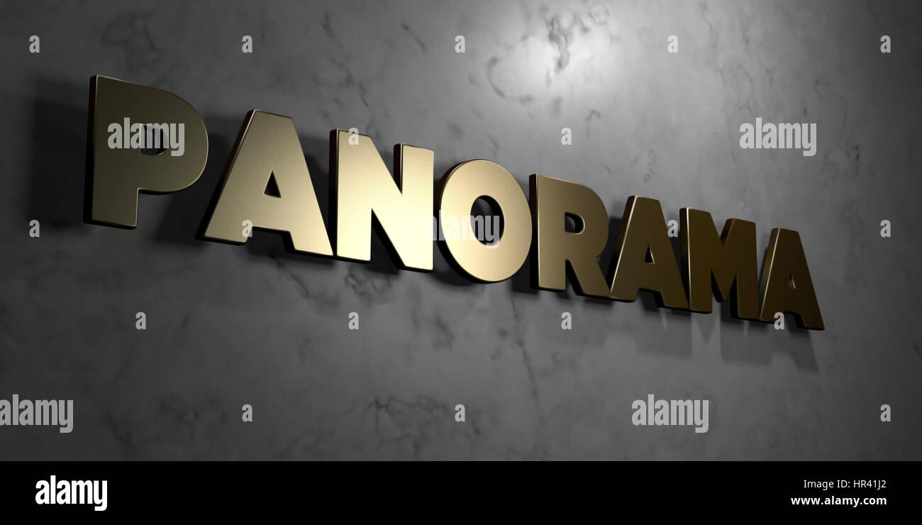 Panorama - Gold sign mounted on glossy marble wall - 3D rendered ...