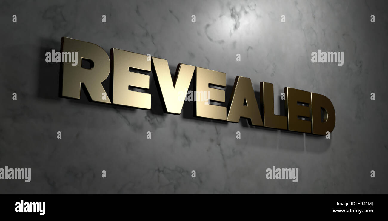 Revealed - Gold sign mounted on glossy marble wall - 3D rendered ...