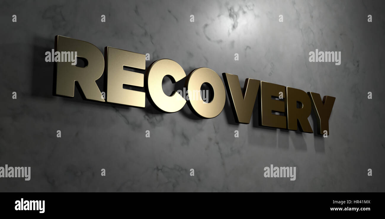 Recovery - Gold sign mounted on glossy marble wall - 3D rendered ...