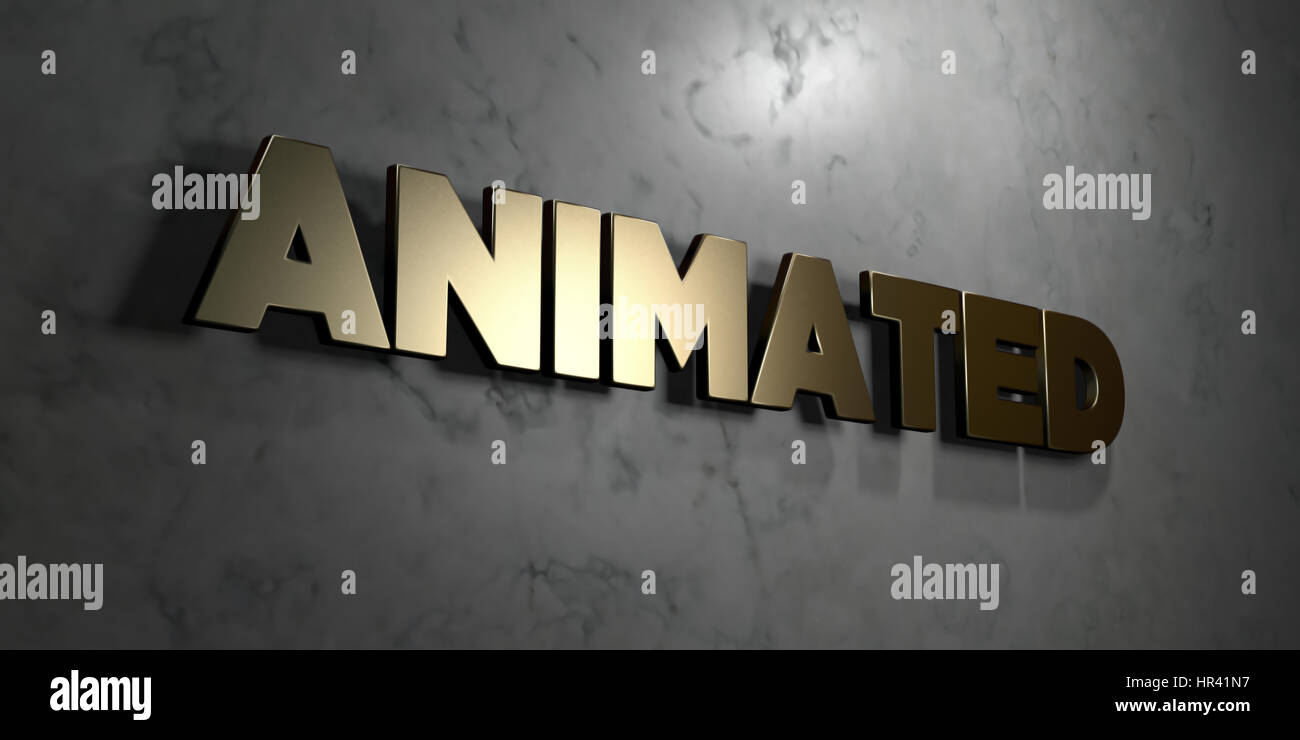 Animated - Gold sign mounted on glossy marble wall - 3D rendered ...