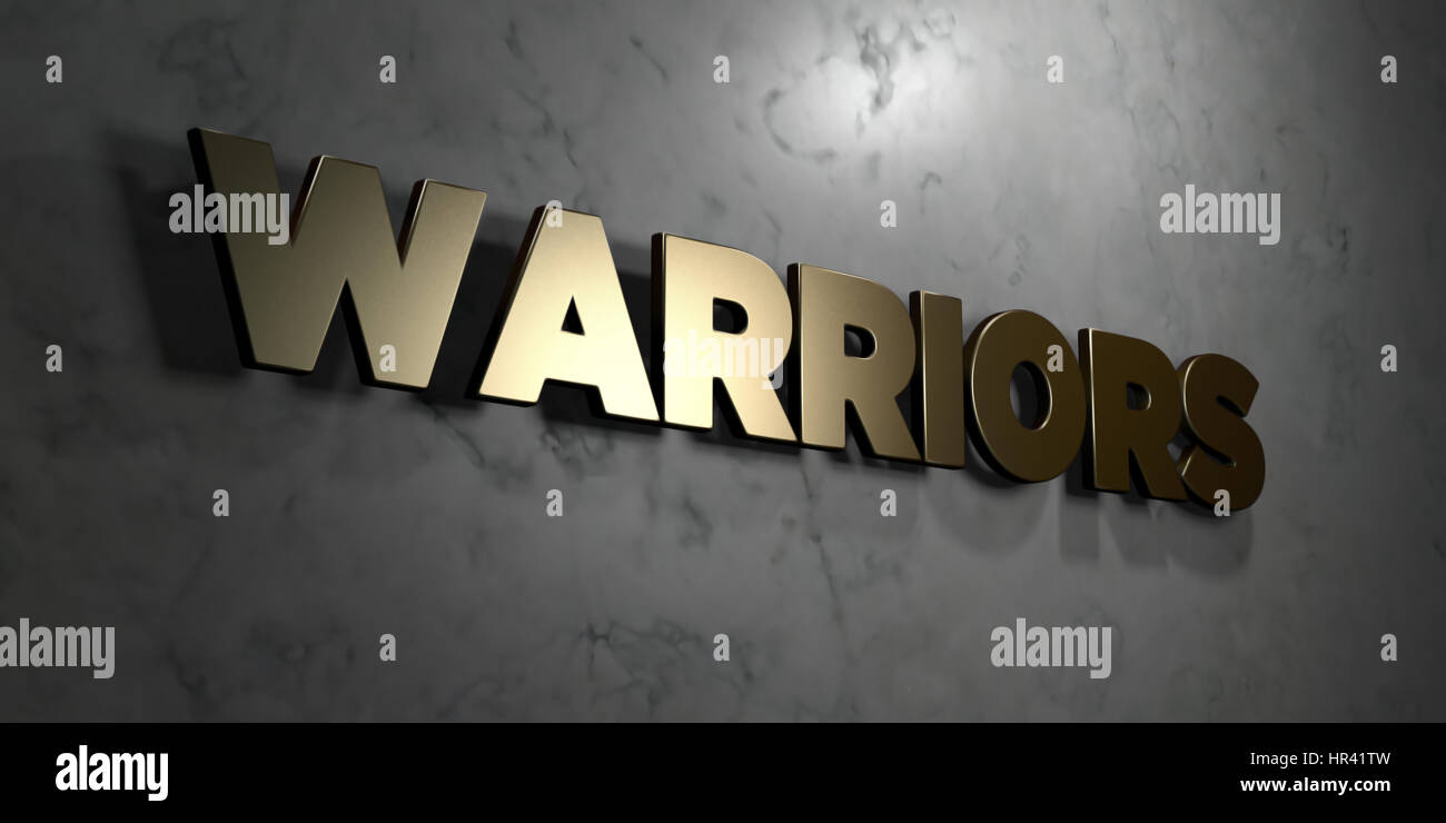 Warriors - Gold sign mounted on glossy marble wall - 3D rendered ...