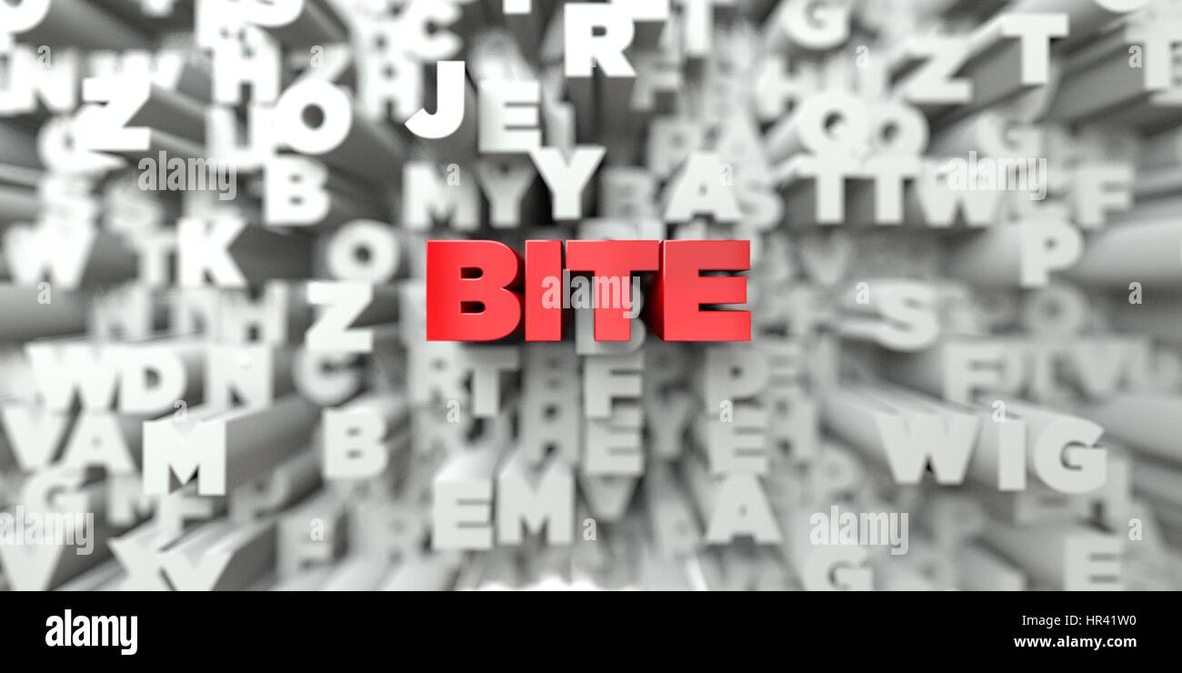 BITE - Red text on typography background - 3D rendered royalty free ...