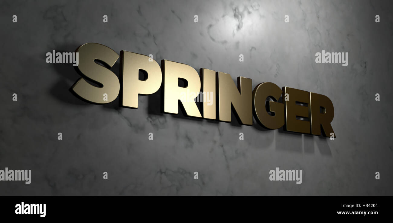 Springer - Gold sign mounted on glossy marble wall - 3D rendered ...
