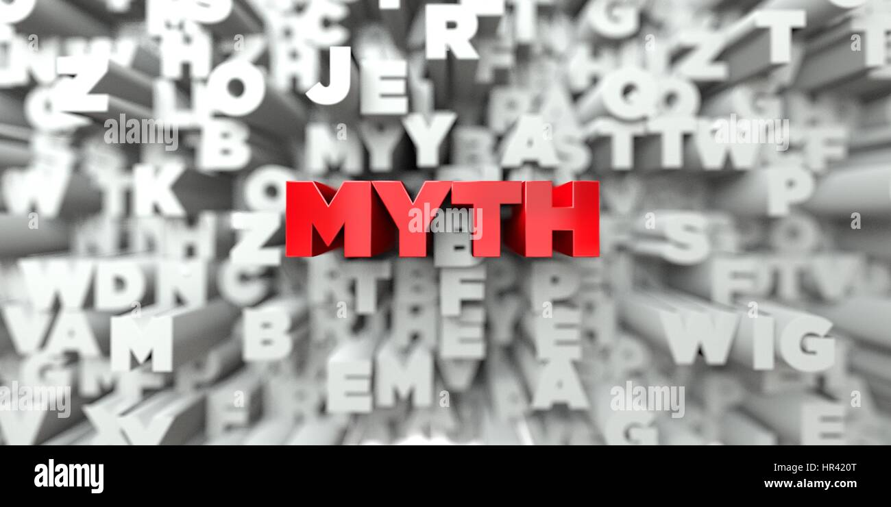MYTH - Red text on typography background - 3D rendered royalty free ...