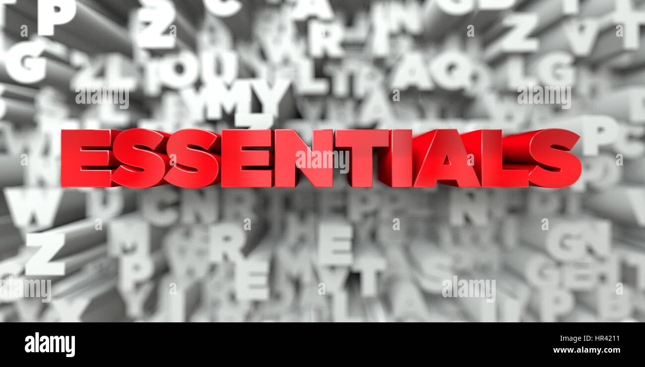 ESSENTIALS - Red text on typography background - 3D rendered royalty ...