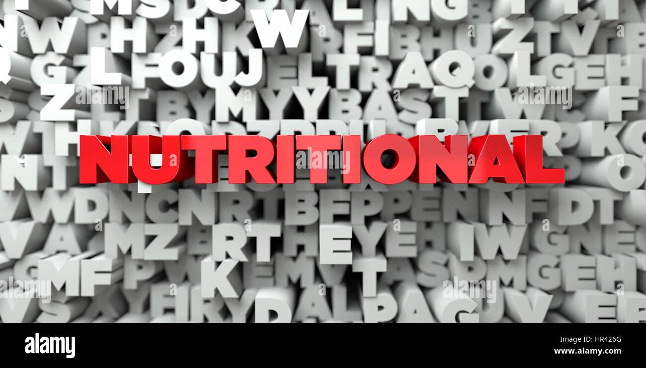 NUTRITIONAL - Red text on typography background - 3D rendered royalty ...