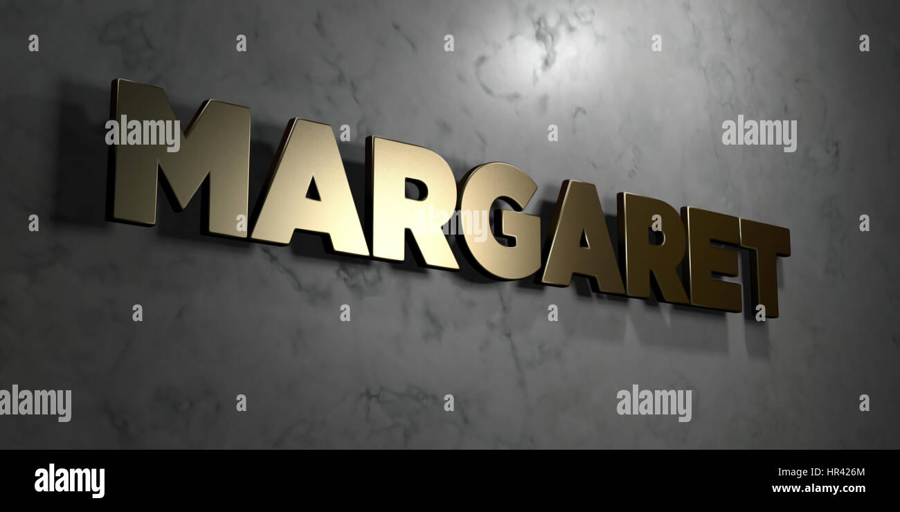 Margaret - Gold sign mounted on glossy marble wall - 3D rendered ...