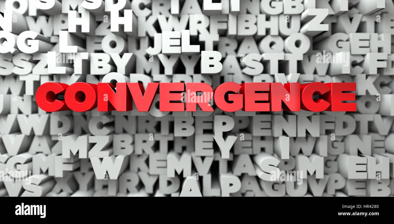 CONVERGENCE - Red text on typography background - 3D rendered royalty ...