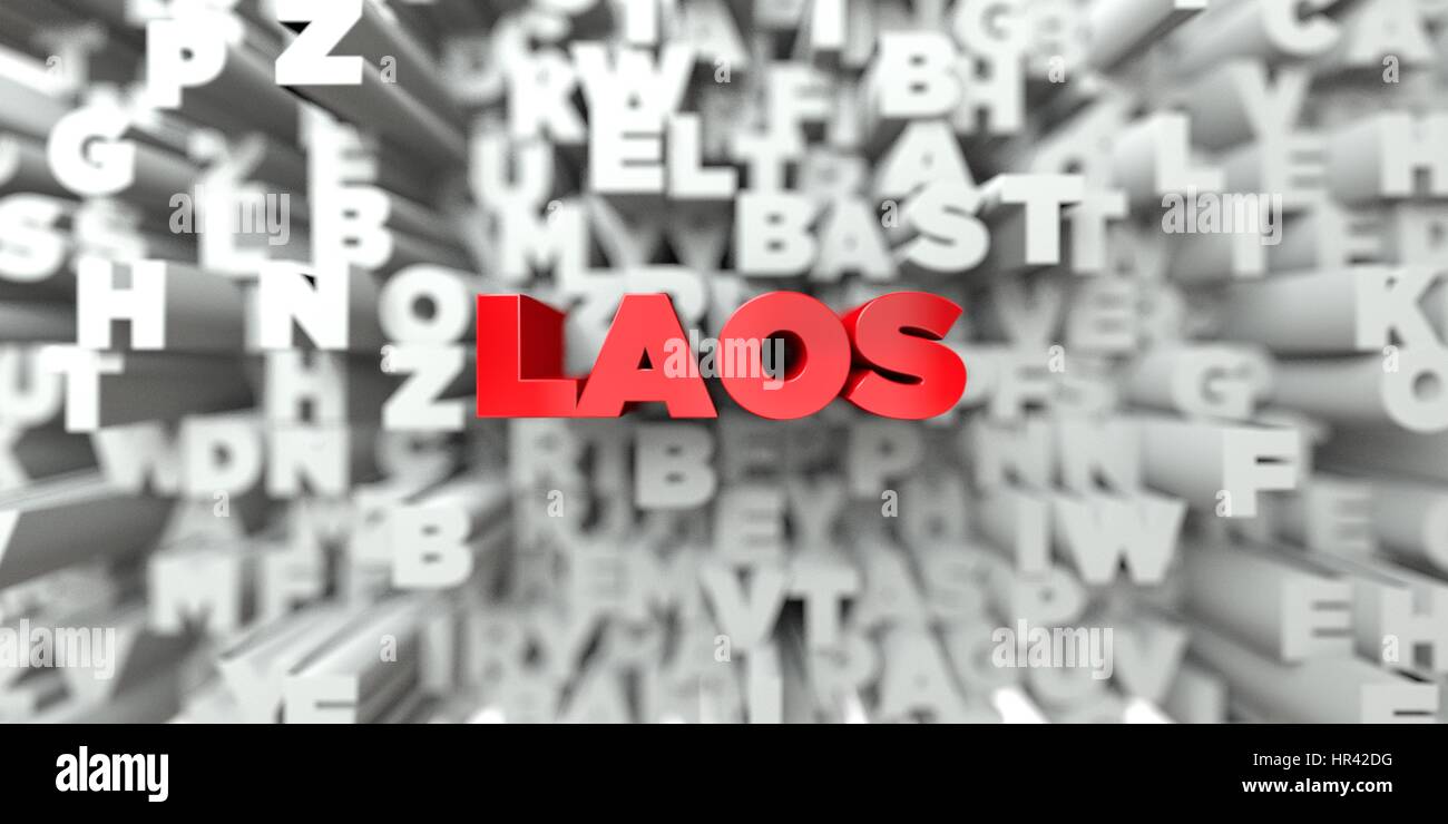 LAOS - Red text on typography background - 3D rendered royalty free ...