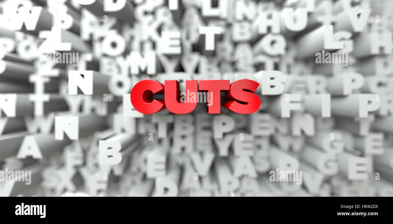 CUTS - Red text on typography background - 3D rendered royalty free ...