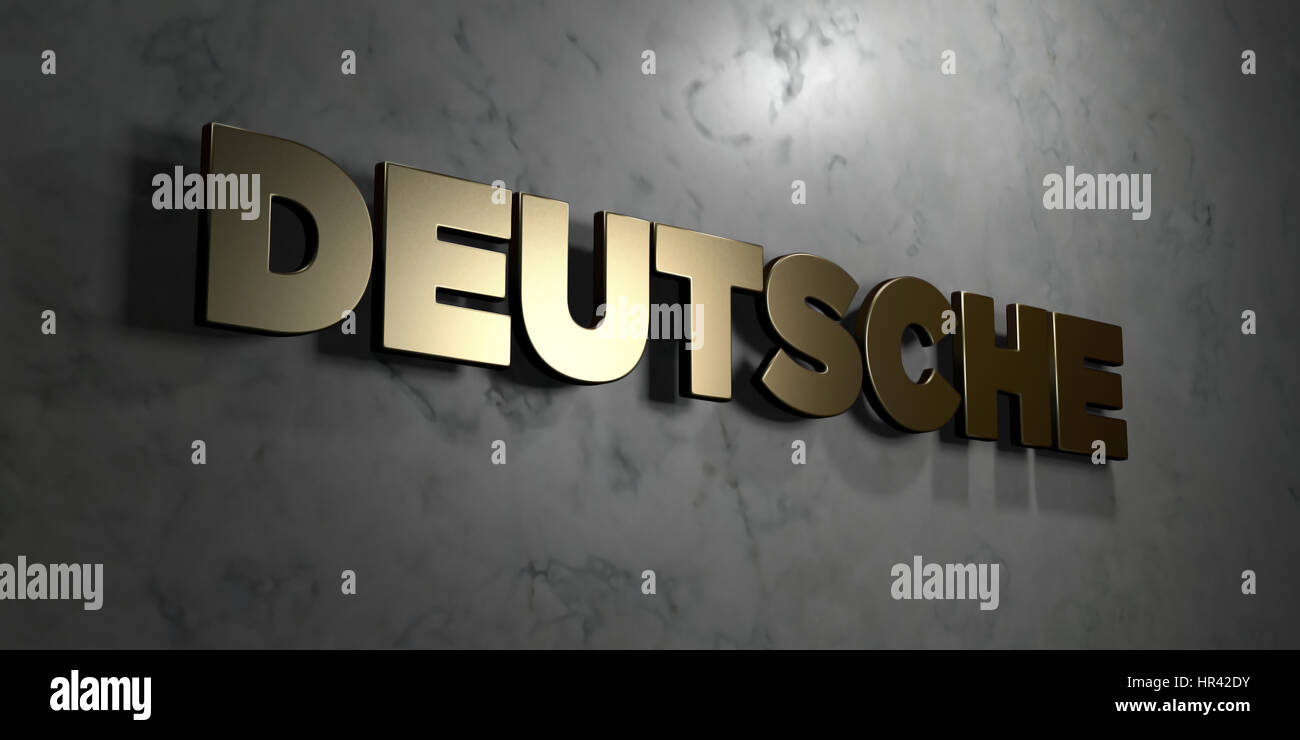 Deutsche - Gold sign mounted on glossy marble wall - 3D rendered ...