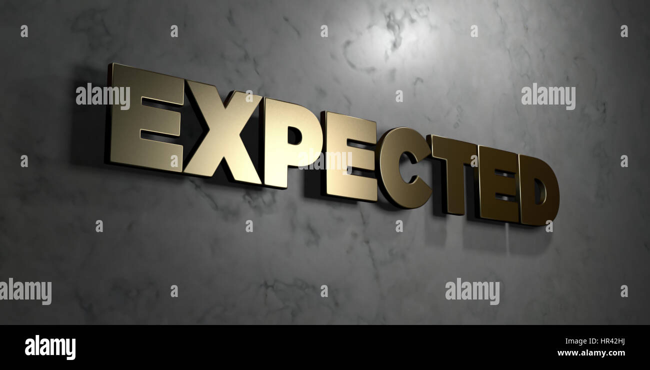 Expected - Gold sign mounted on glossy marble wall - 3D rendered ...