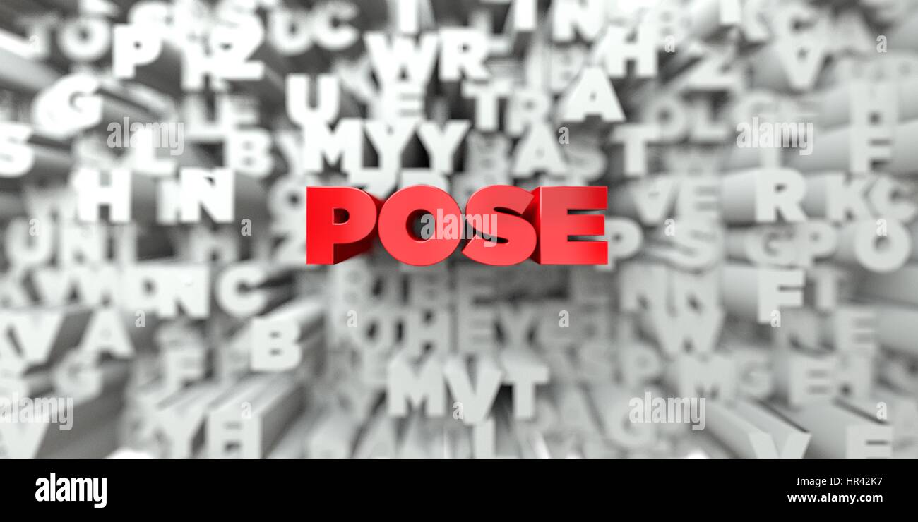 POSE - Red text on typography background - 3D rendered royalty free ...
