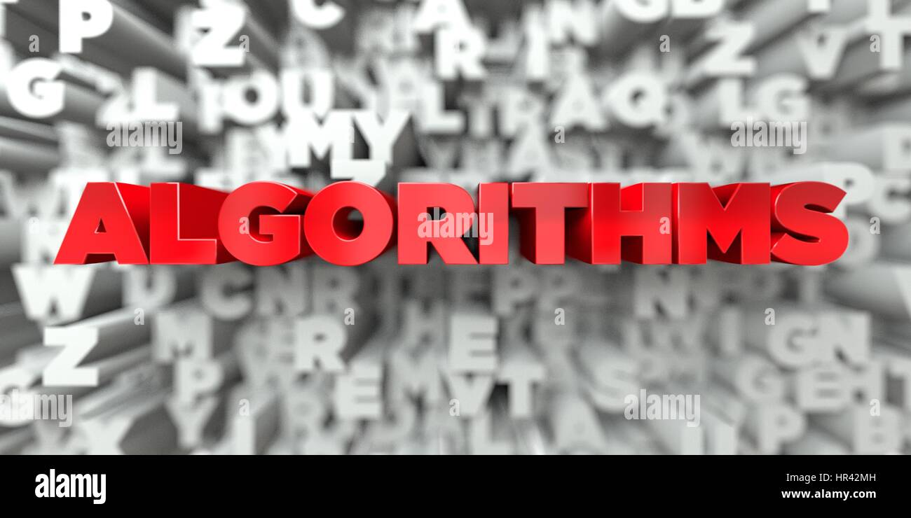 ALGORITHMS - Red text on typography background - 3D rendered royalty ...