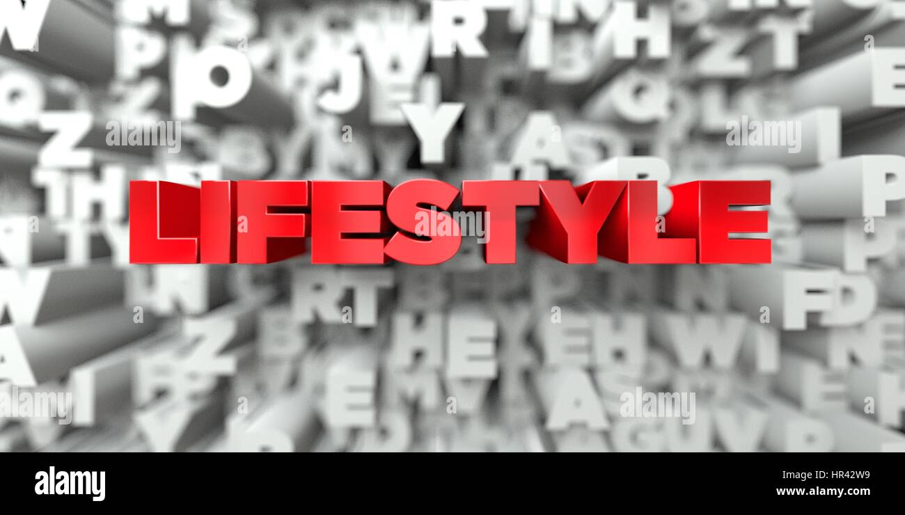 LIFESTYLE - Red text on typography background - 3D rendered royalty ...