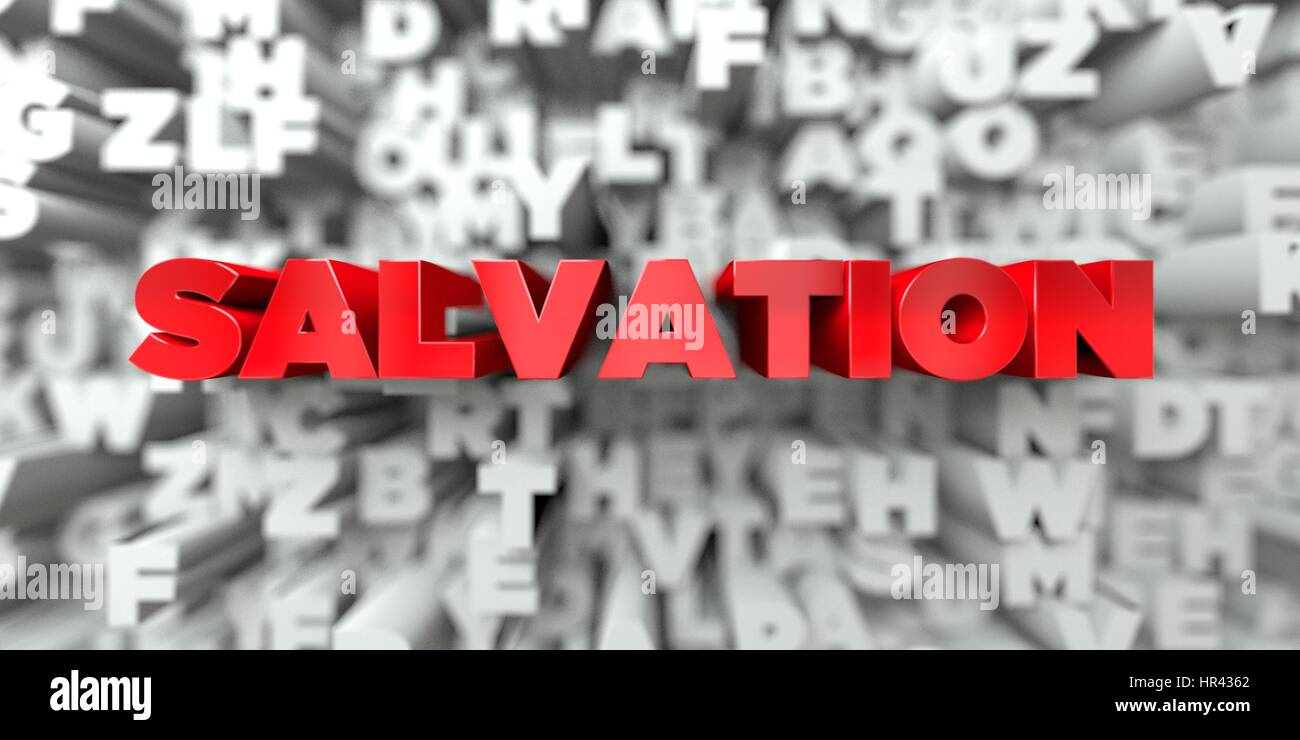 SALVATION - Red text on typography background - 3D rendered royalty ...