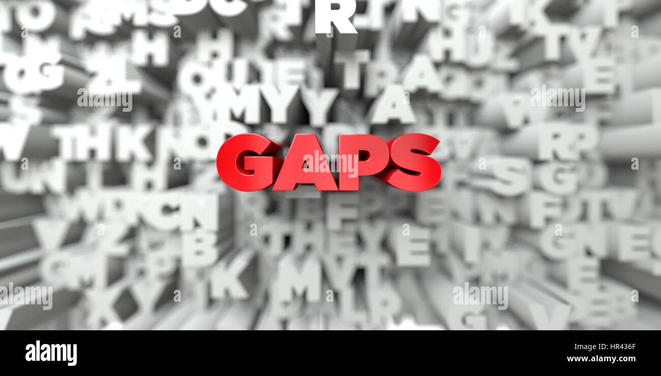 GAPS - Red text on typography background - 3D rendered royalty free ...