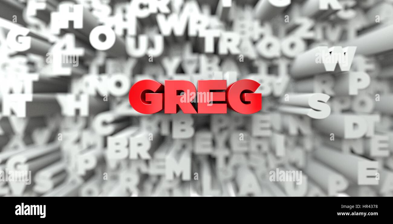 GREG - Red text on typography background - 3D rendered royalty free ...
