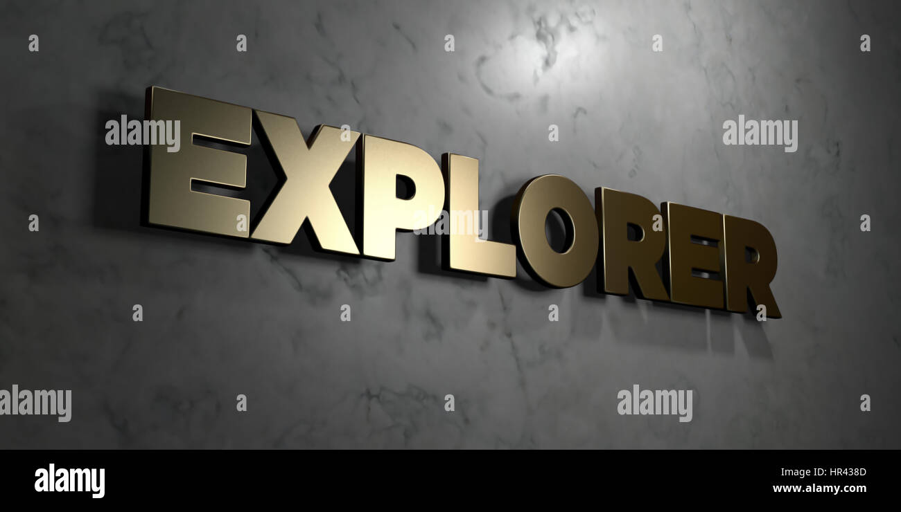 Explorer - Gold sign mounted on glossy marble wall - 3D rendered ...