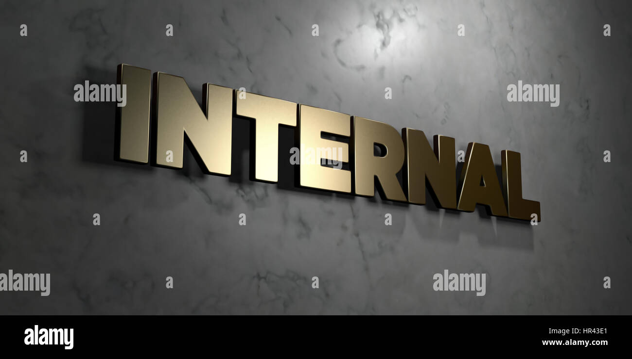 Internal - Gold sign mounted on glossy marble wall - 3D rendered ...