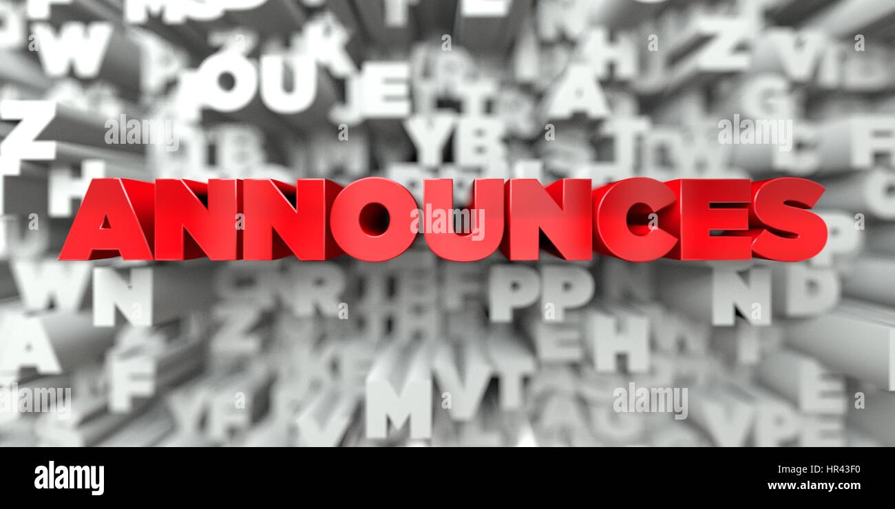 ANNOUNCES - Red text on typography background - 3D rendered royalty ...