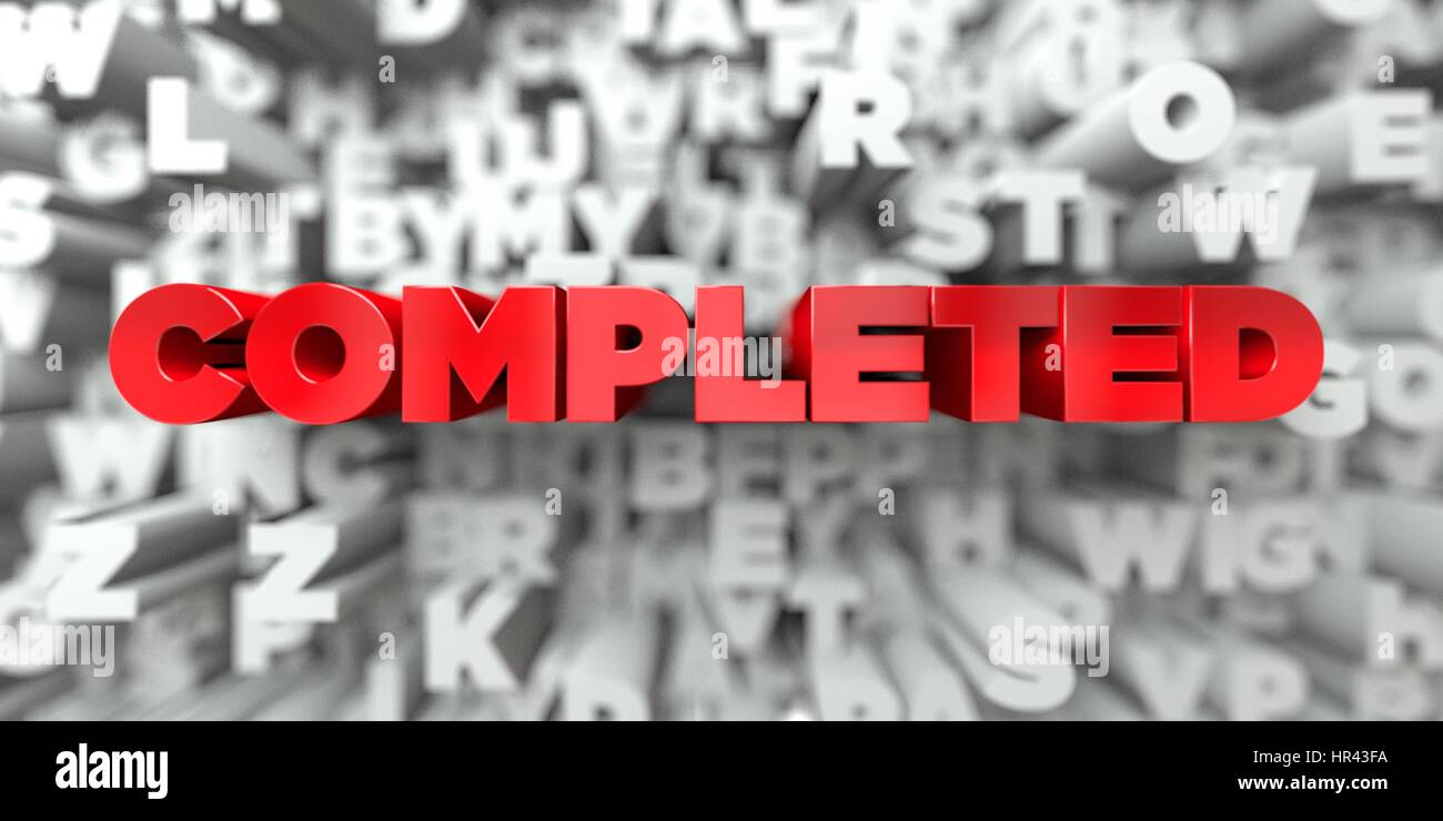 COMPLETED - Red text on typography background - 3D rendered royalty ...